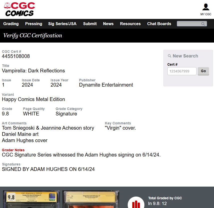 Vampirella Dark Reflections #1 CGC 9.8 SS Adam Hughes Signed Virgin Me – Berkbridge Comics